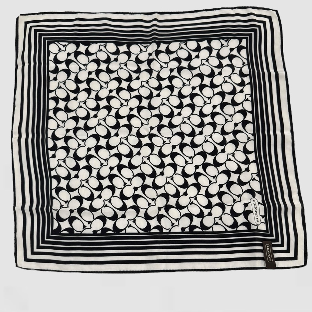 Coach Cc Signature Black White Hair Neck Silk Scarf 2… - Gem